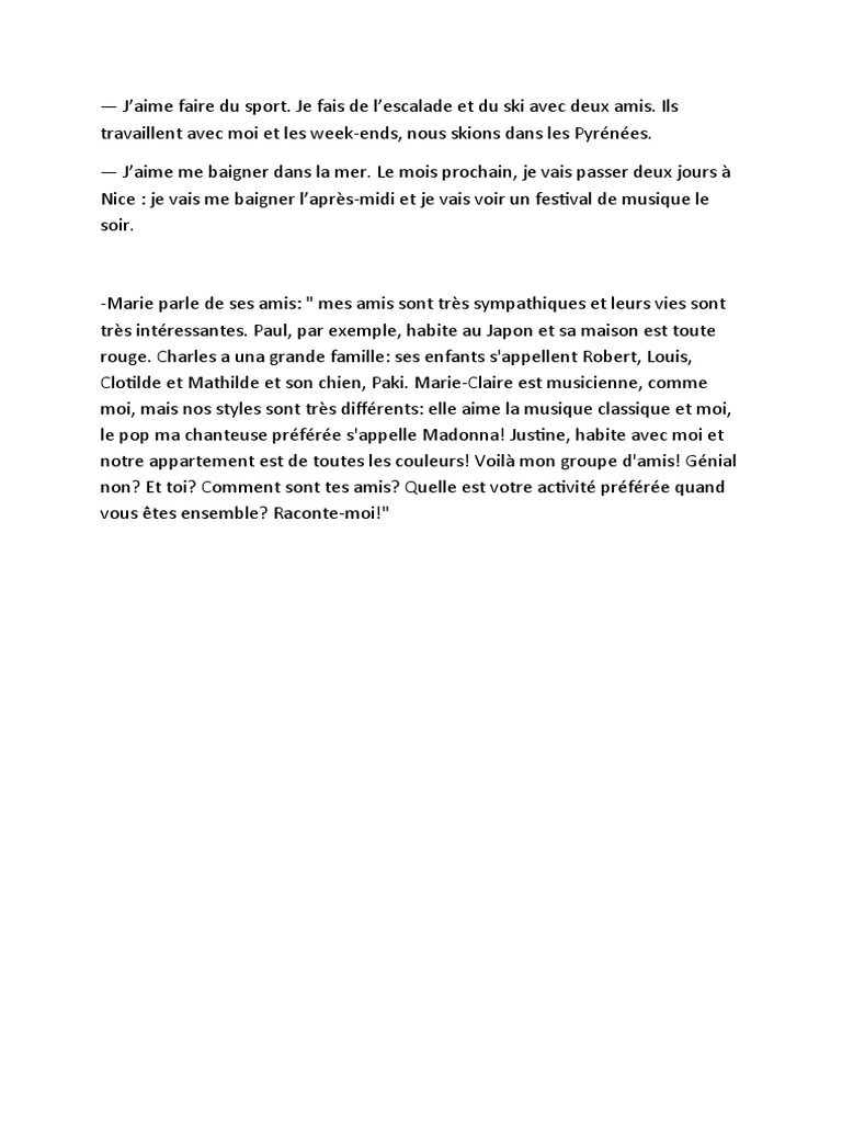 Activités et amis de Marie | PDF