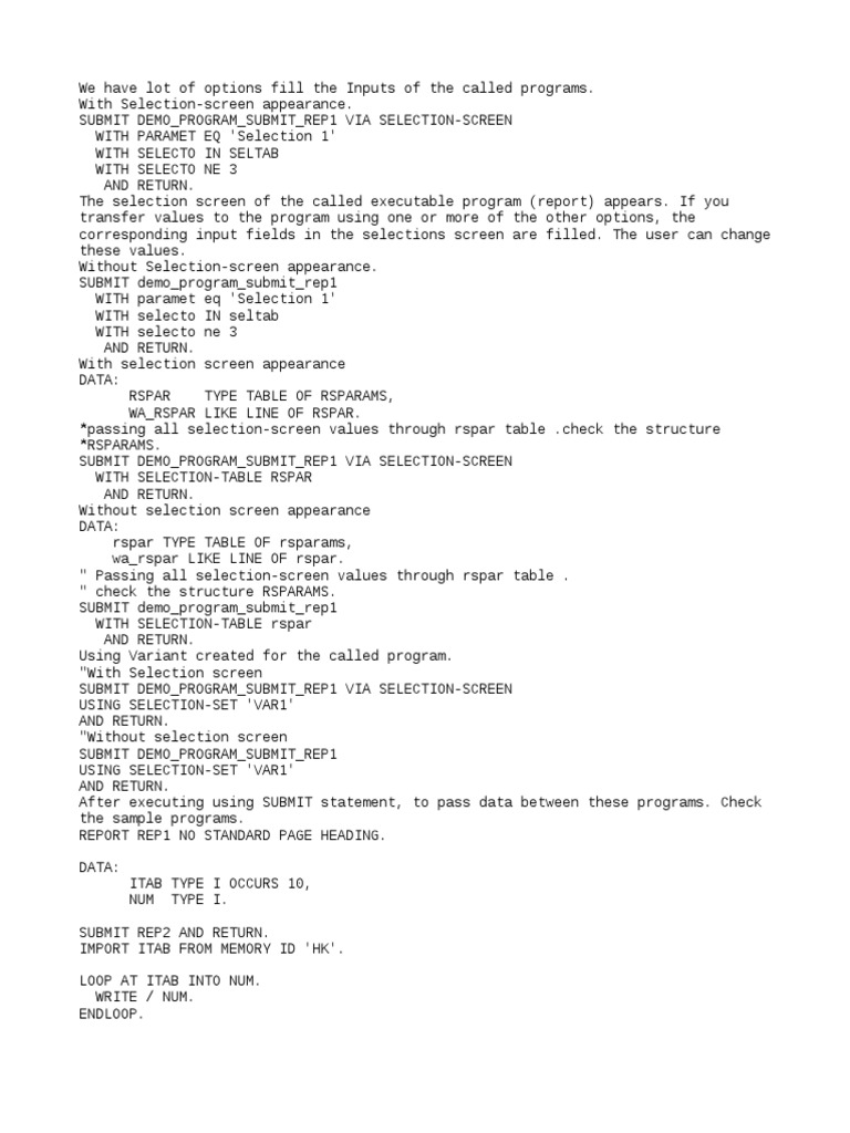 How To Execute ABAP Report Using SUBMIT Statement | PDF