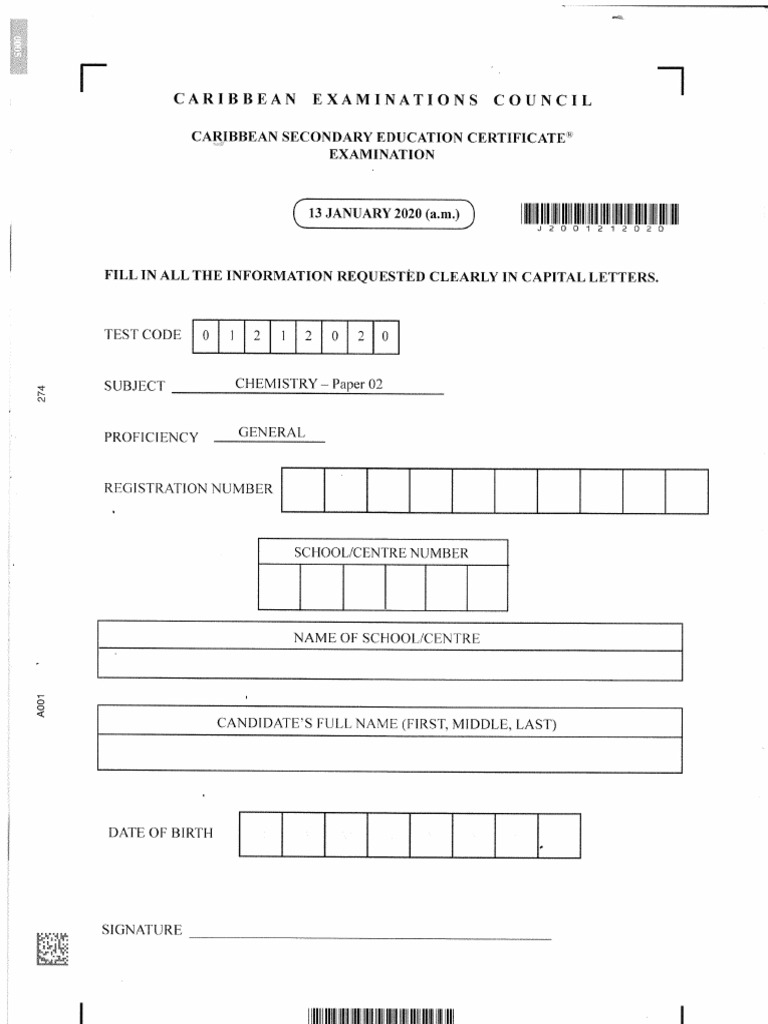 CSEC Chemistry January 2020 Paper 2 Anualz | PDF