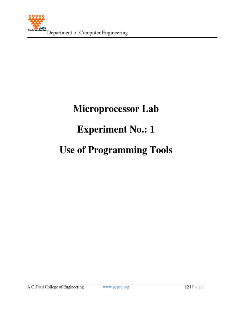 Microprocessor Experiment No 1 Use Of Programming Tools Microprocessor Lab Experiment No 1 