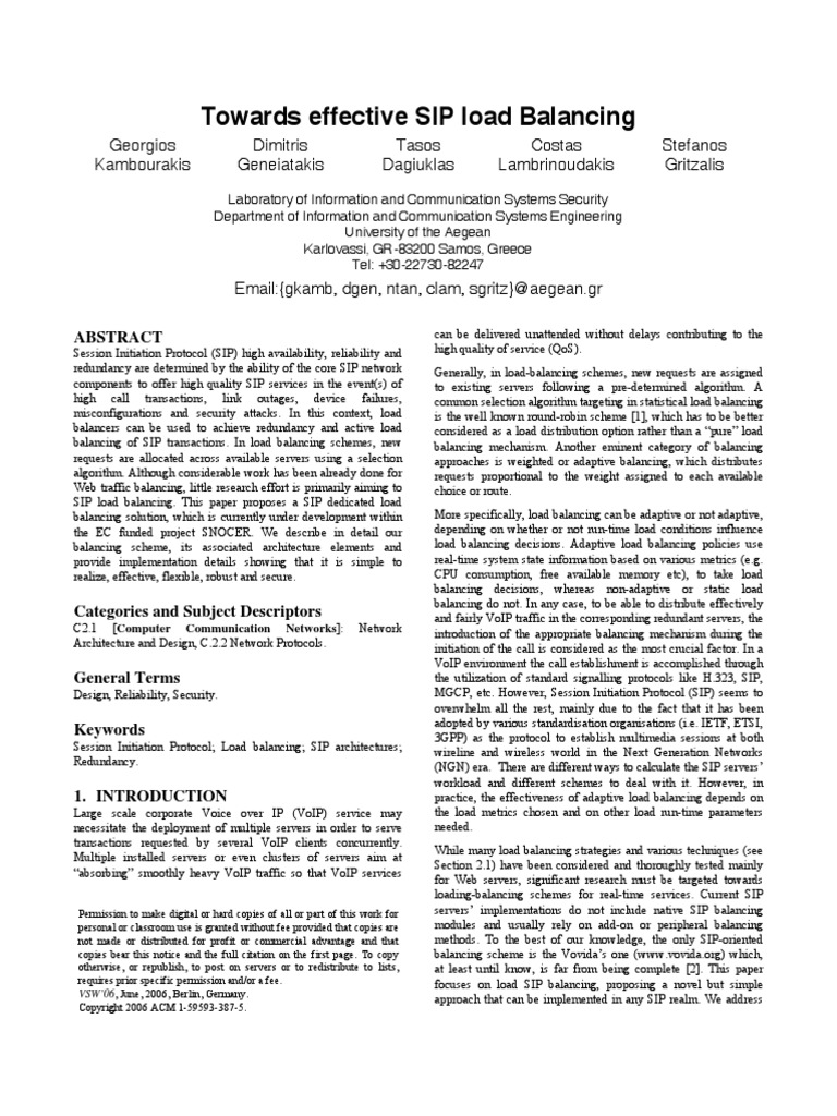 Towards Effective SIP Load Balancing | PDF | Session Initiation ...