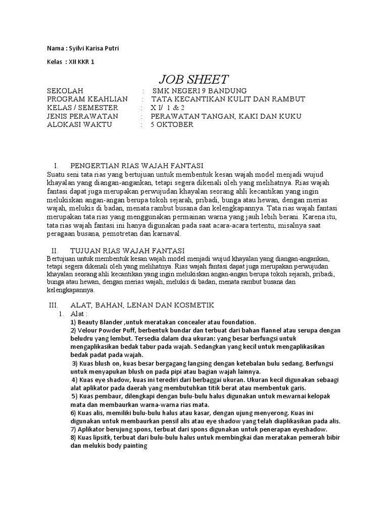 Job Sheet Fantasy Syilvi Karisa Xii KKR 1 | PDF