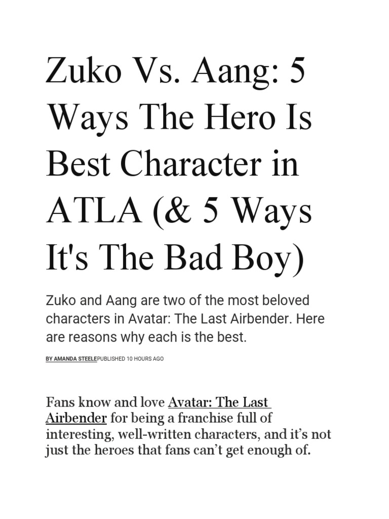 Zuko vs. Aang: 5 Ways The Hero Is Best Character in ATLA (& 5 Ways It's The Bad Boy) | PDF