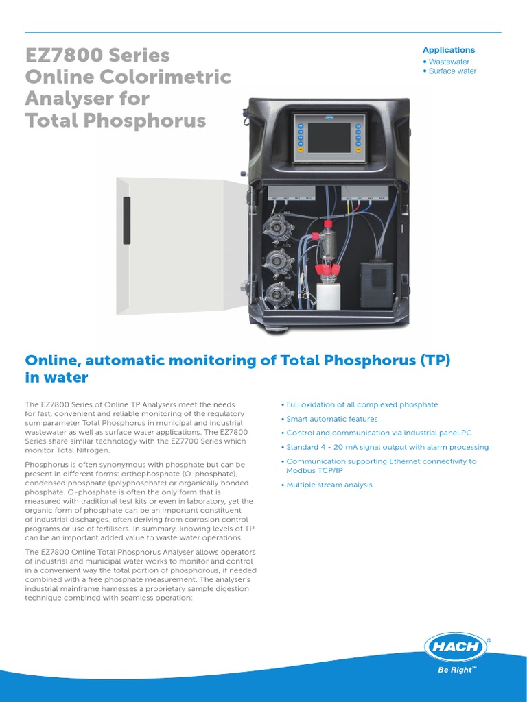 EZ7800 Series Online Colorimetric Analyser For Total Phosphorus | PDF ...