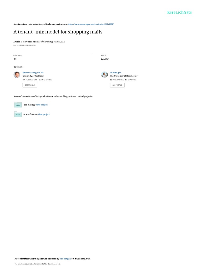 A Tenant-Mix Model For Shopping Malls: European Journal of Marketing ...