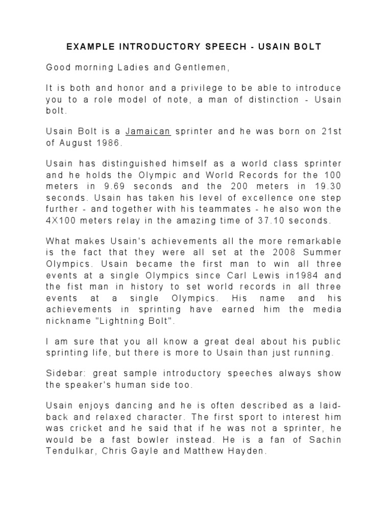 EXAMPLE INTRODUCTORY SPEECH