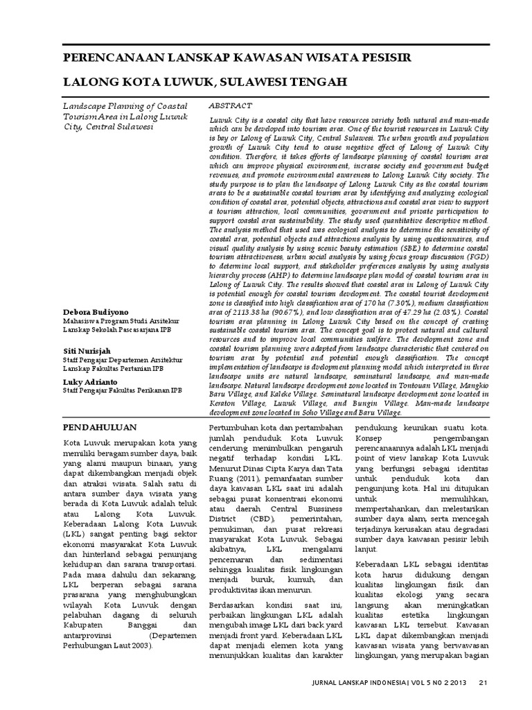 Perencanaan Lanskap Kawasan Wisata Pesisir Lalong Kota Luwuk, Sulawesi Tengah | PDF ...