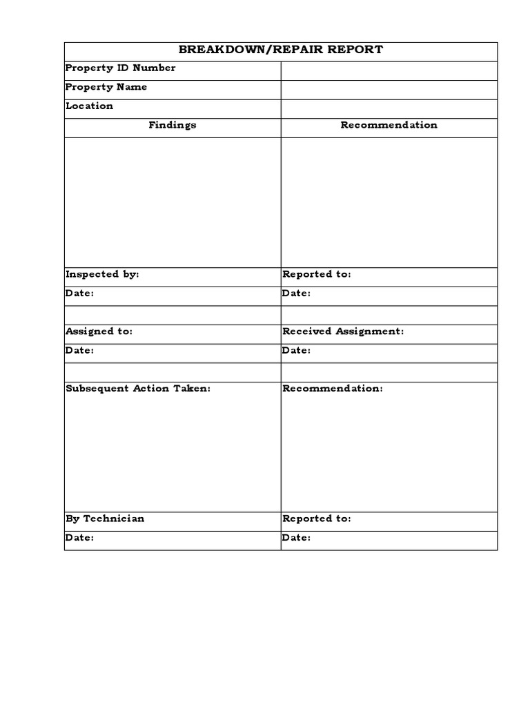 7 - Breakdown Repair Report | PDF | Technology & Engineering