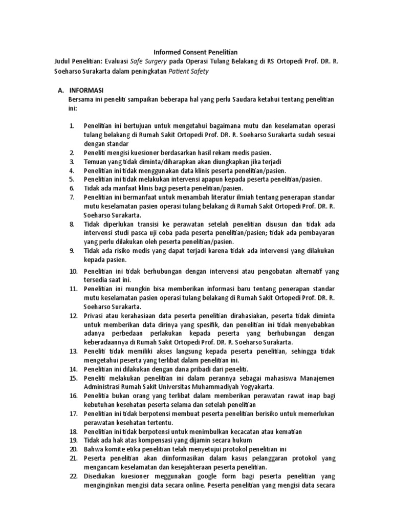 Informed Consent Penelitian | PDF