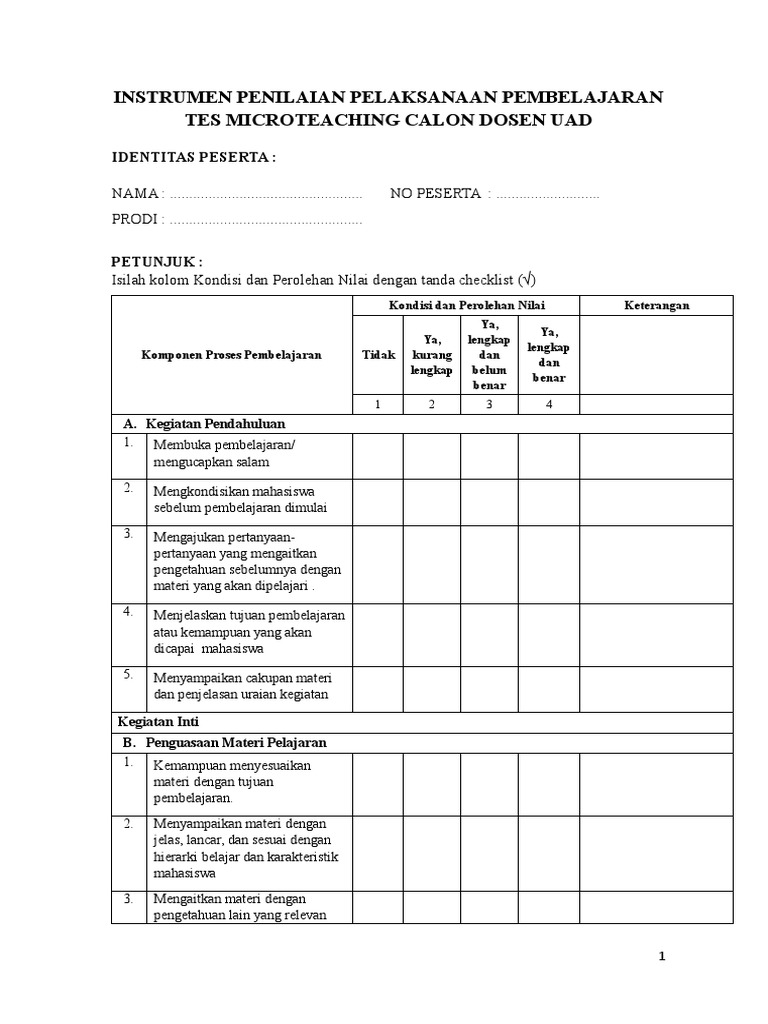 Pdf Instrumen Penilaian Microteaching - Riset