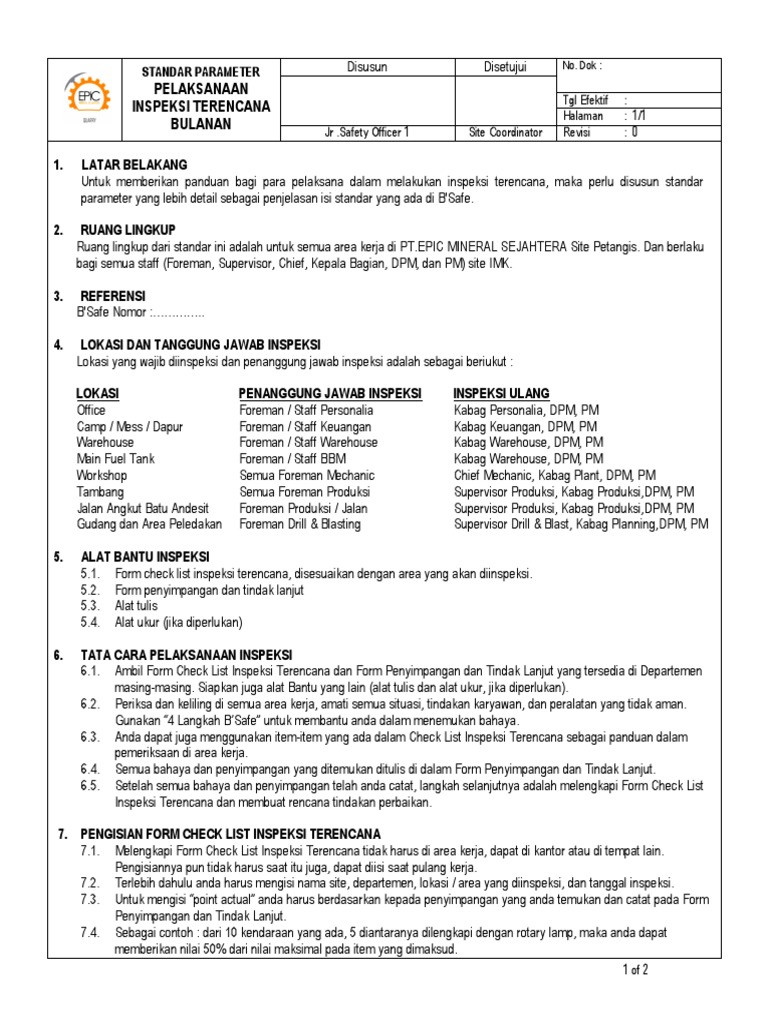 3 - Standar Parameter Inspeksi Terencana | PDF