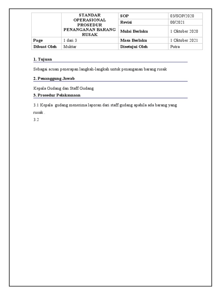 SOP-Penanganan Barang Rusak | PDF