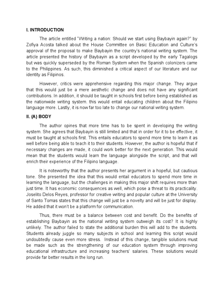 Baybayin Critique Final | PDF | Tagalog Language | Philippines