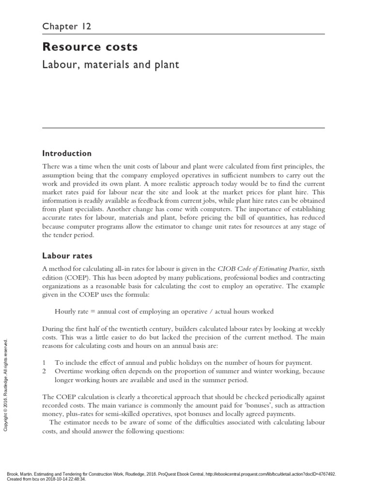 Resource Costs: Labour, Materials and Plant | PDF | Overtime | Working Time