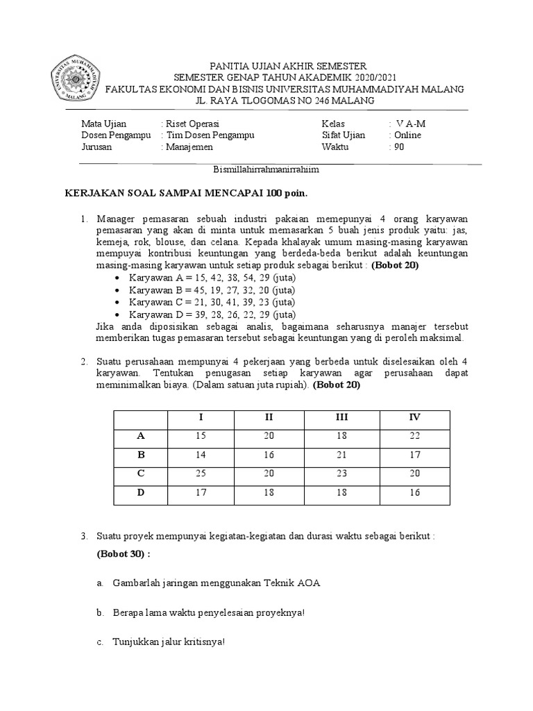 Soal-UAS RISET OPERASI-2021 | PDF
