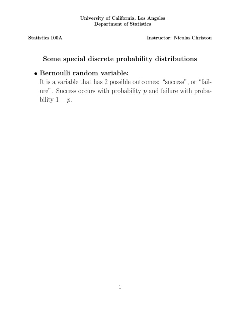 Some Special Discrete Probability Distributions | PDF | Poisson ...