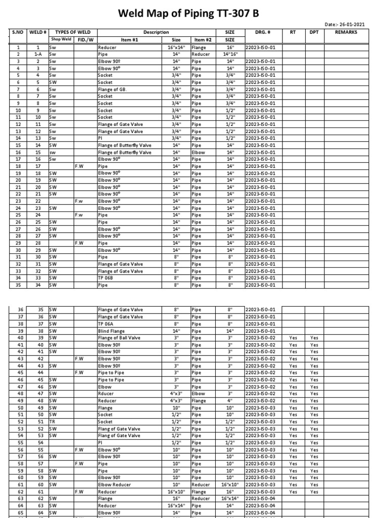 Weld Map for Piping TT-307 B | PDF | Equipment | Building Engineering