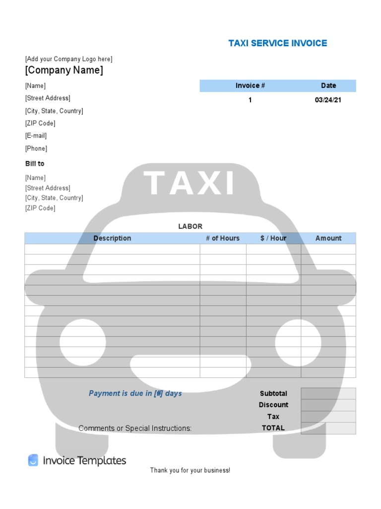 Taxi Service Invoice Template | PDF