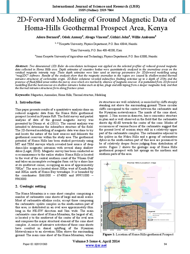 2D Magnetic Modeling in Homa Hills, Kenya | PDF | Earth's Magnetic ...