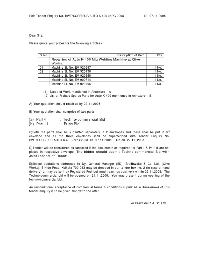 Techno-Commercial Bid Submission Guide | PDF | Guarantee | Liquidated ...