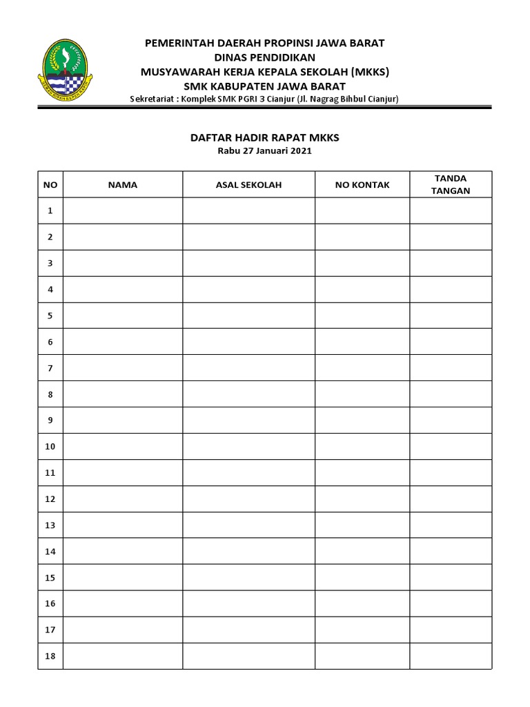 Daftar Hadir Rapat MKKS | PDF