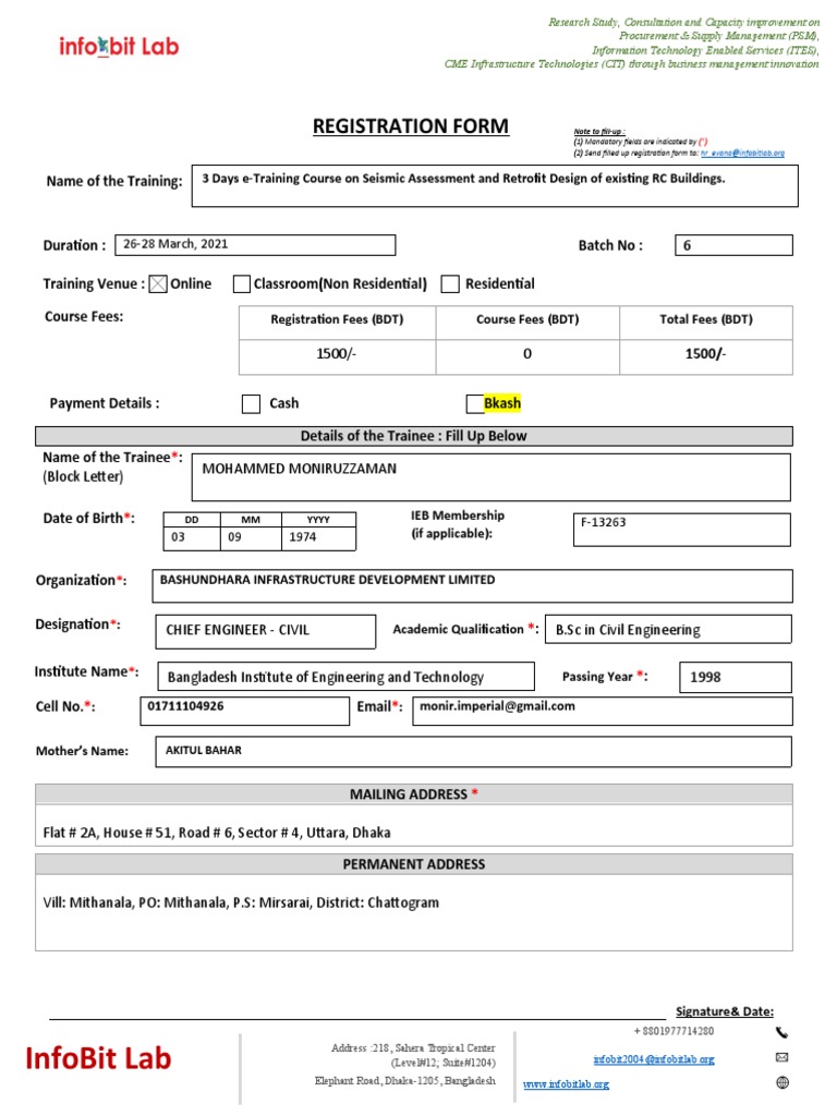 Infobit Lab: Registration Form | PDF | Science And Technology | Science