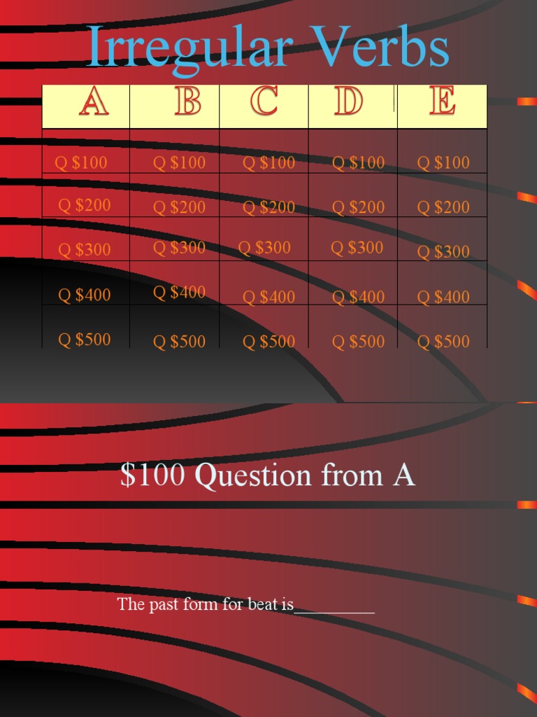 Irregular Verbs Jeopardy Activities Promoting Classroom Dynamics Group ...