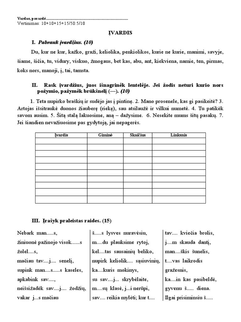 Įvardis. Sav.d. 6C | PDF