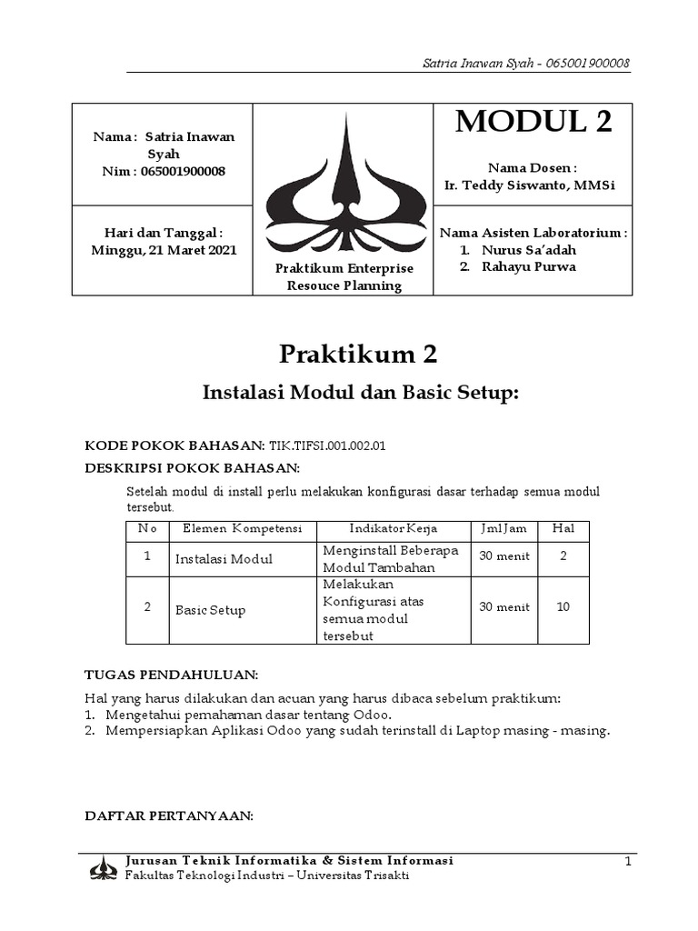 Modul 2 ERP Satria Inawan Syah 065001900008 Menginstall Dan Basic Set Up | PDF