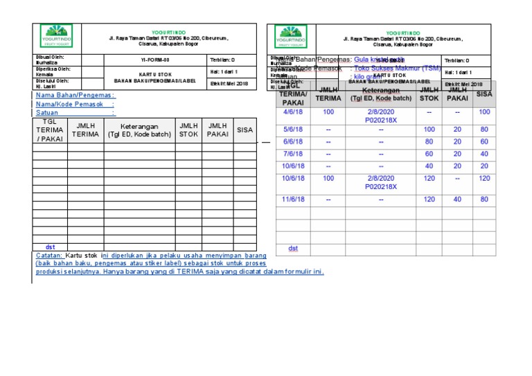 FORM 03 Kartu Stok Bahan Baku Pengemas Label | PDF