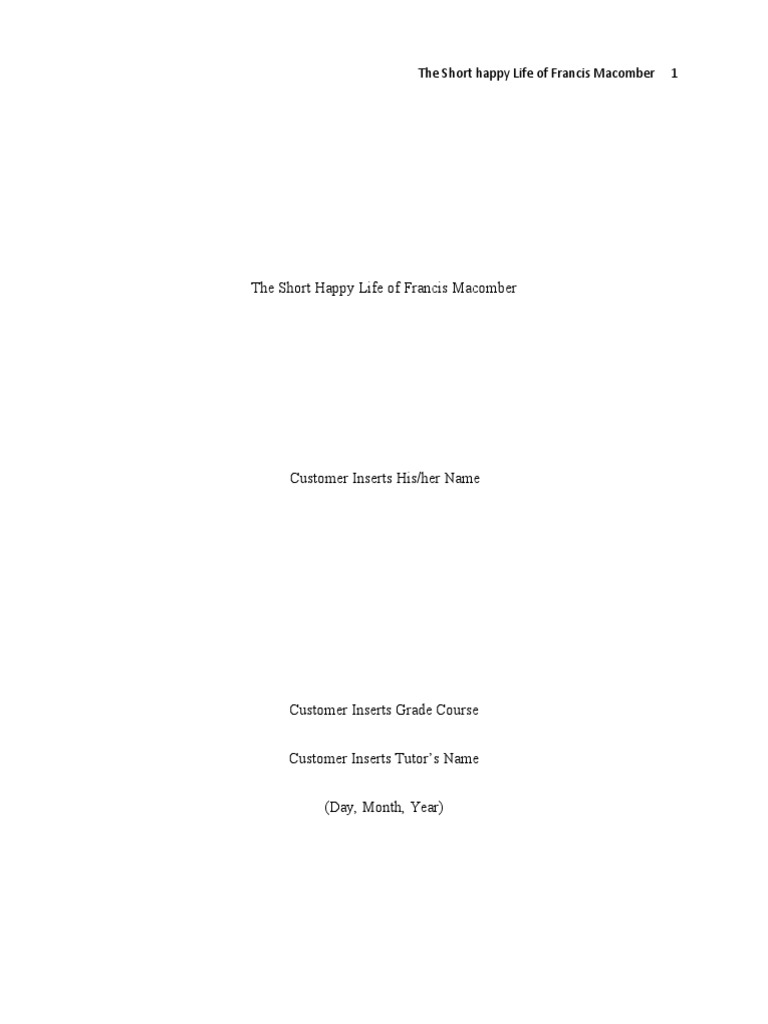 The Short Happy Life of Francis Macomber 1 | PDF