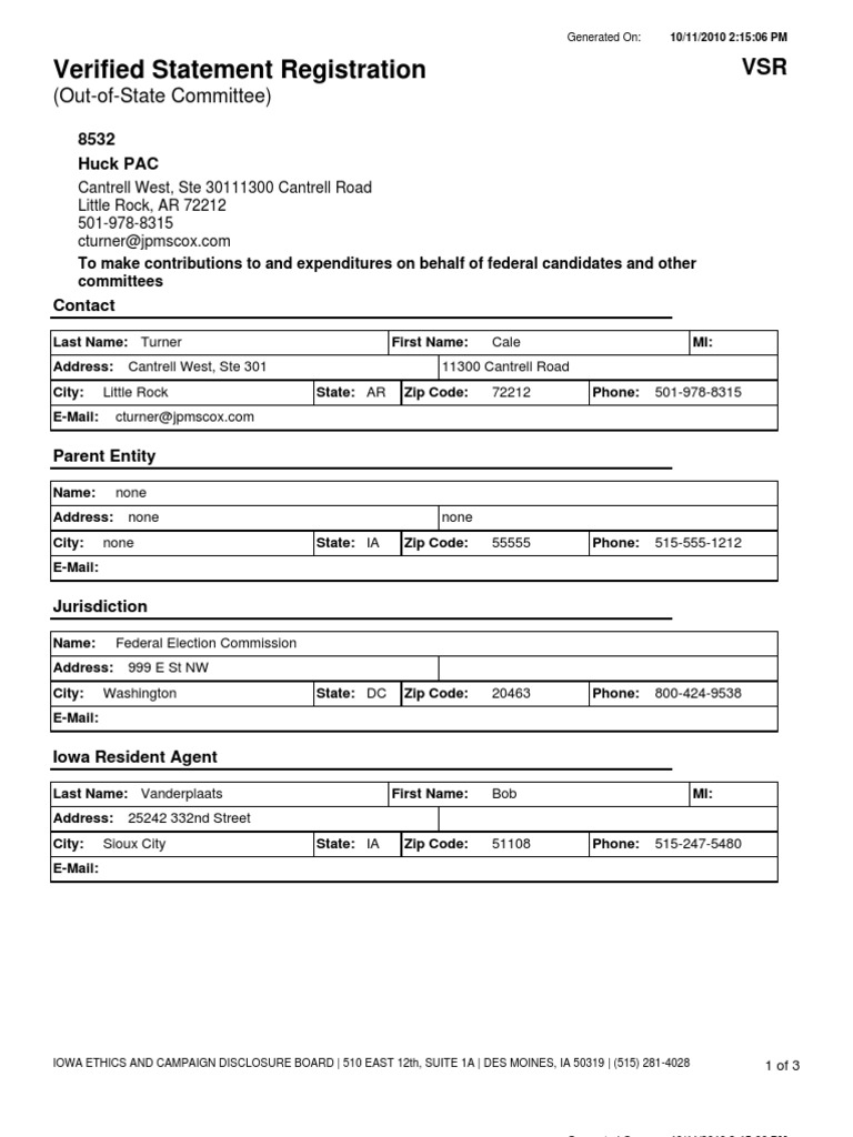 Huck PAC - 8532 - VSR | PDF | Iowa | Politics Of The United States