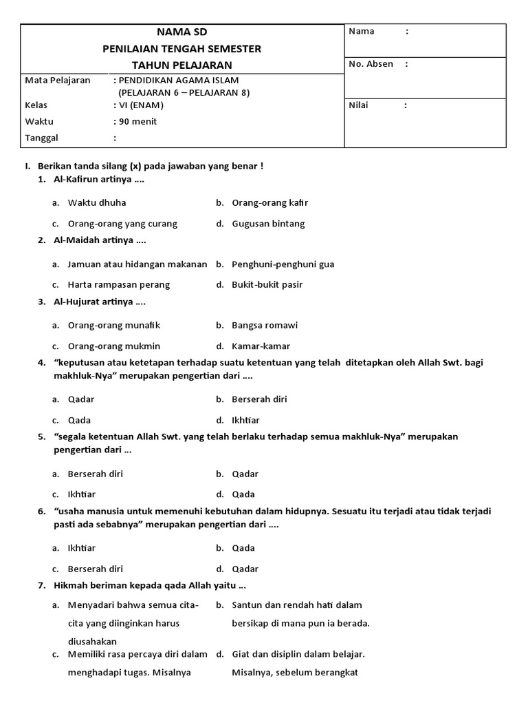 Soal2 Pts Pai Kls 6-s2 | PDF