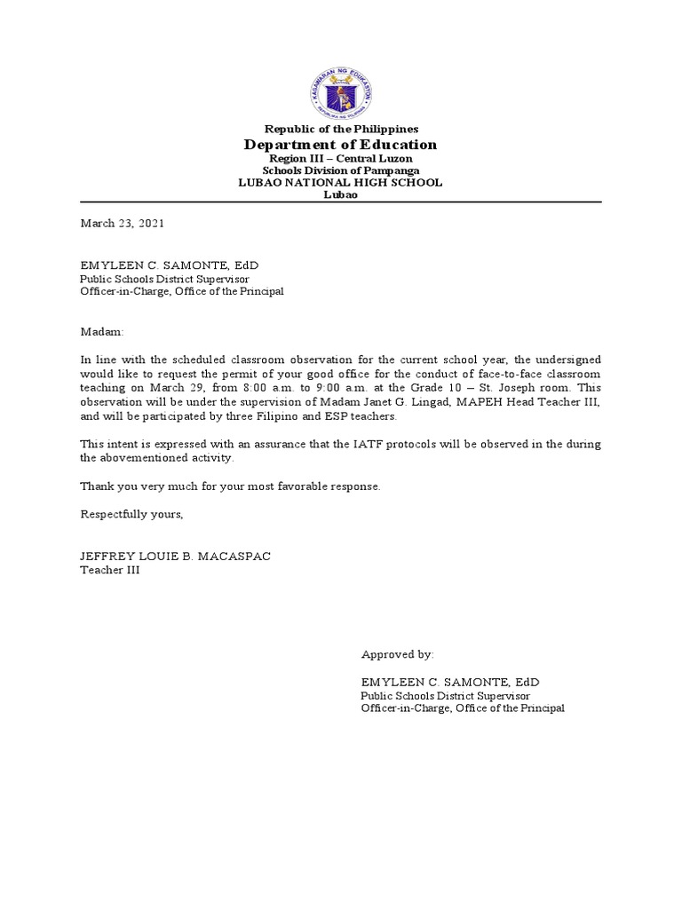 LETTER Request For Face To Face Observation | PDF | Wellness