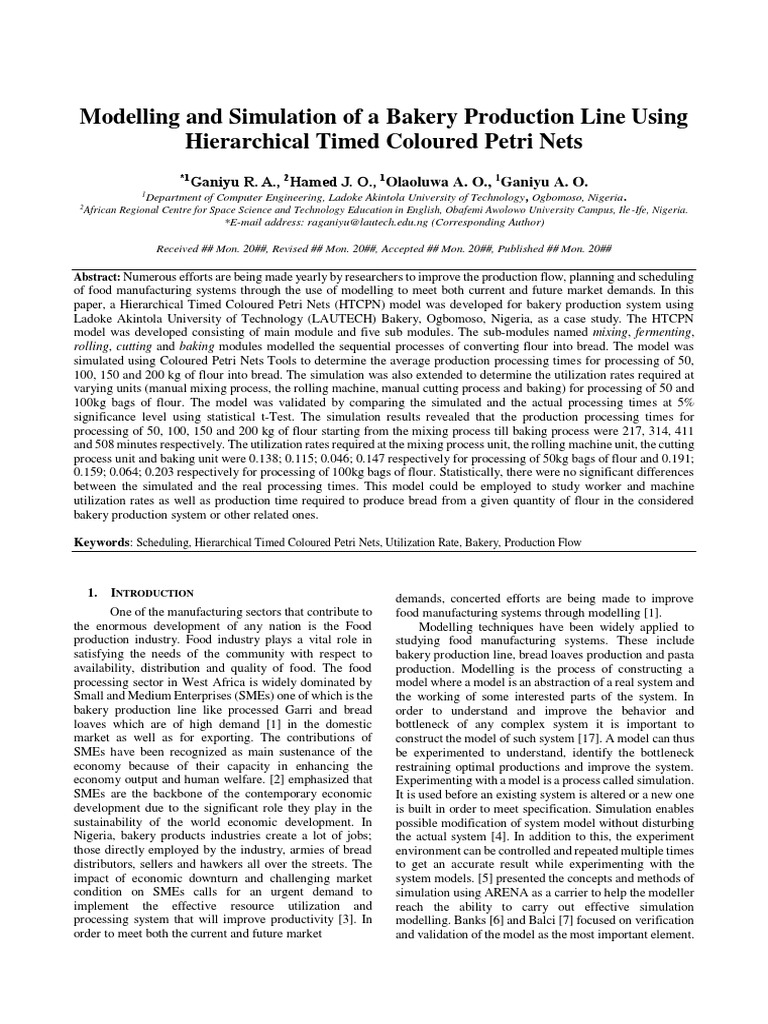 Modelling and Simulation of A Bakery Production Line Using Hierarchical Timed Coloured Petri ...
