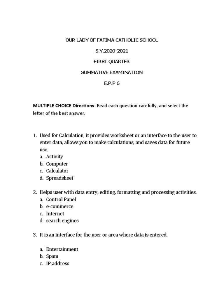 Grade 6 EPP SUMMATIVE | PDF | Spreadsheet | Malware