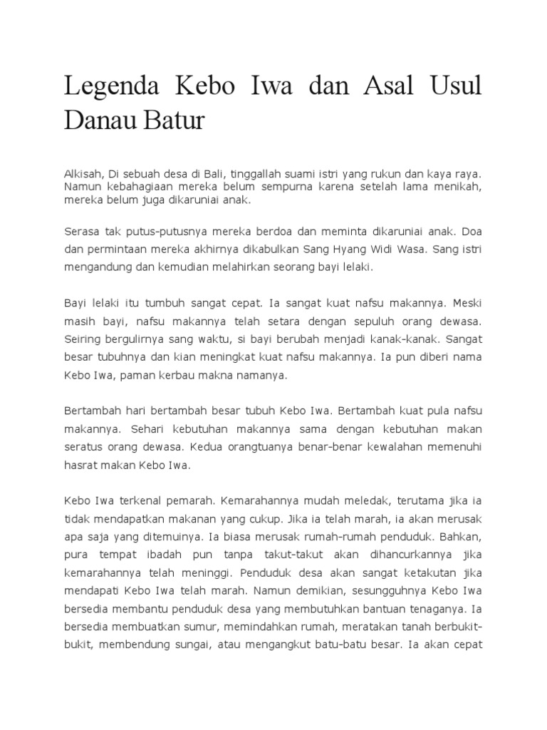 Legenda Kebo Iwa Dan Asal Usul Danau Batur | PDF