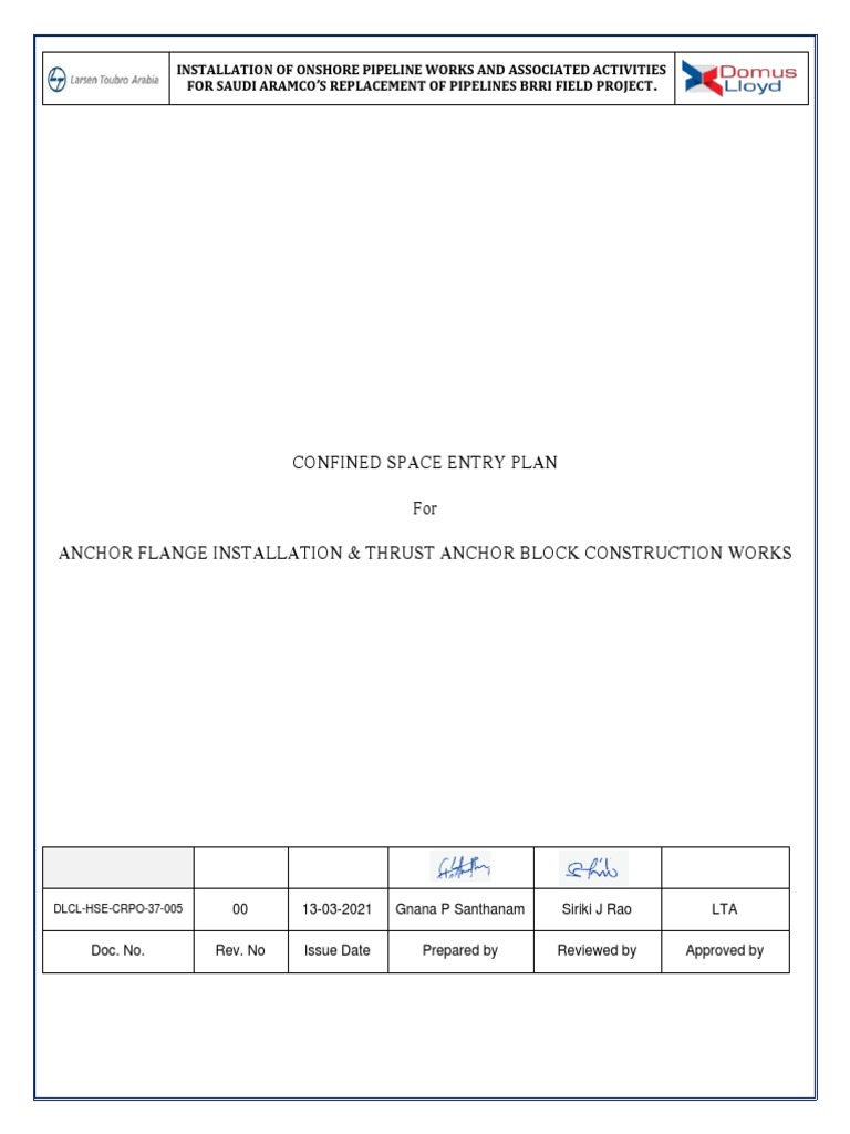 Confined Space Entry Plan | PDF | Emergency | Safety