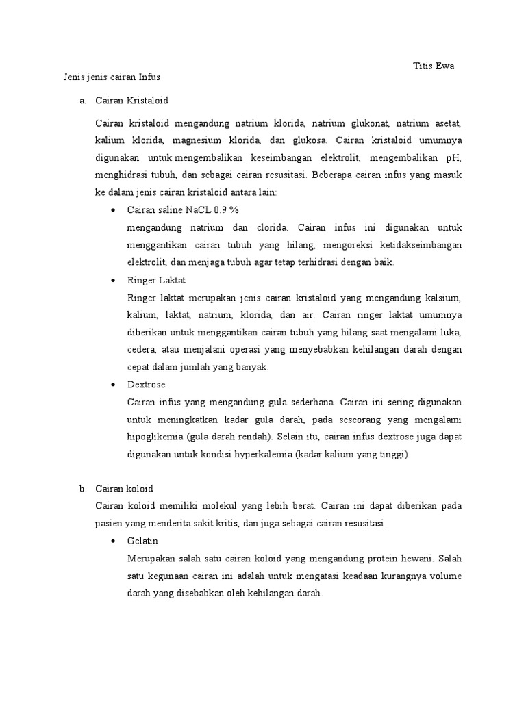 Jenis Cairan Infus Koloid dan Kristaloid | PDF