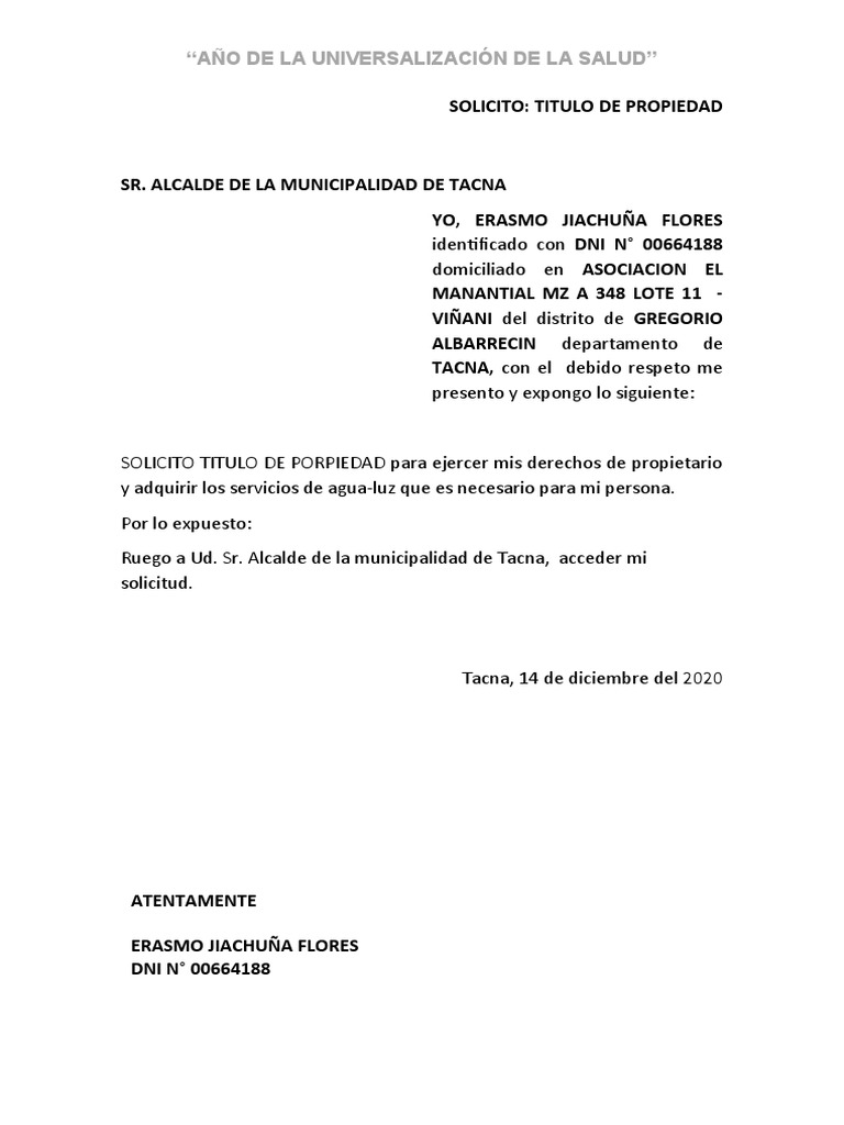 Solicitud Titulo de Propiedad | PDF