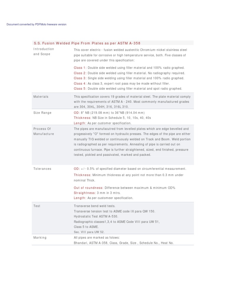 ASTM A-358 With Class | PDF | Pipe (Fluid Conveyance) | Welding