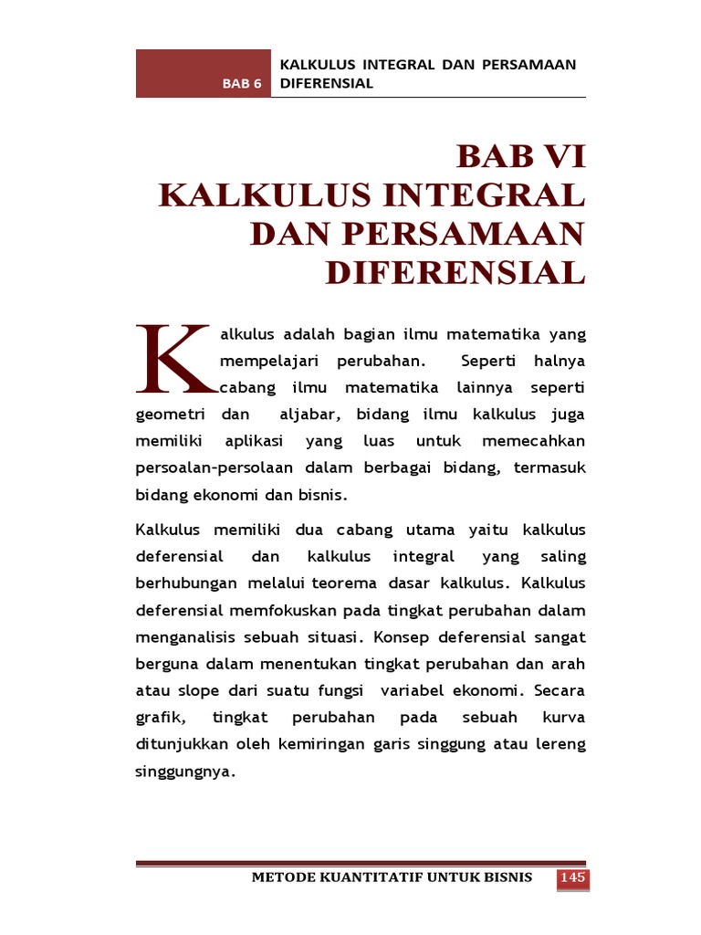 Bab - 6 - Kalkulus Integral Dan Persamaan Deferensial | PDF