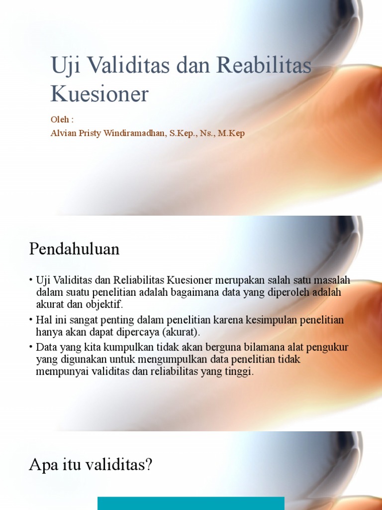 Uji Validitas Dan Reabilitas Kuesioner | PDF | Karier & Perkembangan