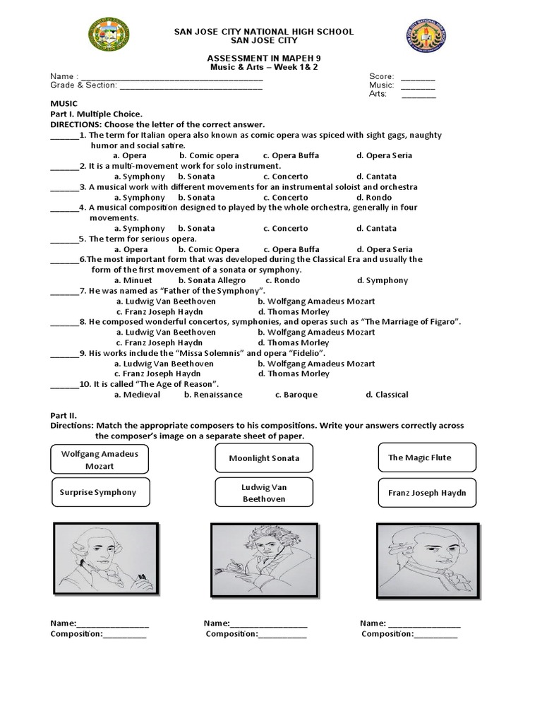 Music Part I. Multiple Choice. DIRECTIONS: Choose The Letter of The ...