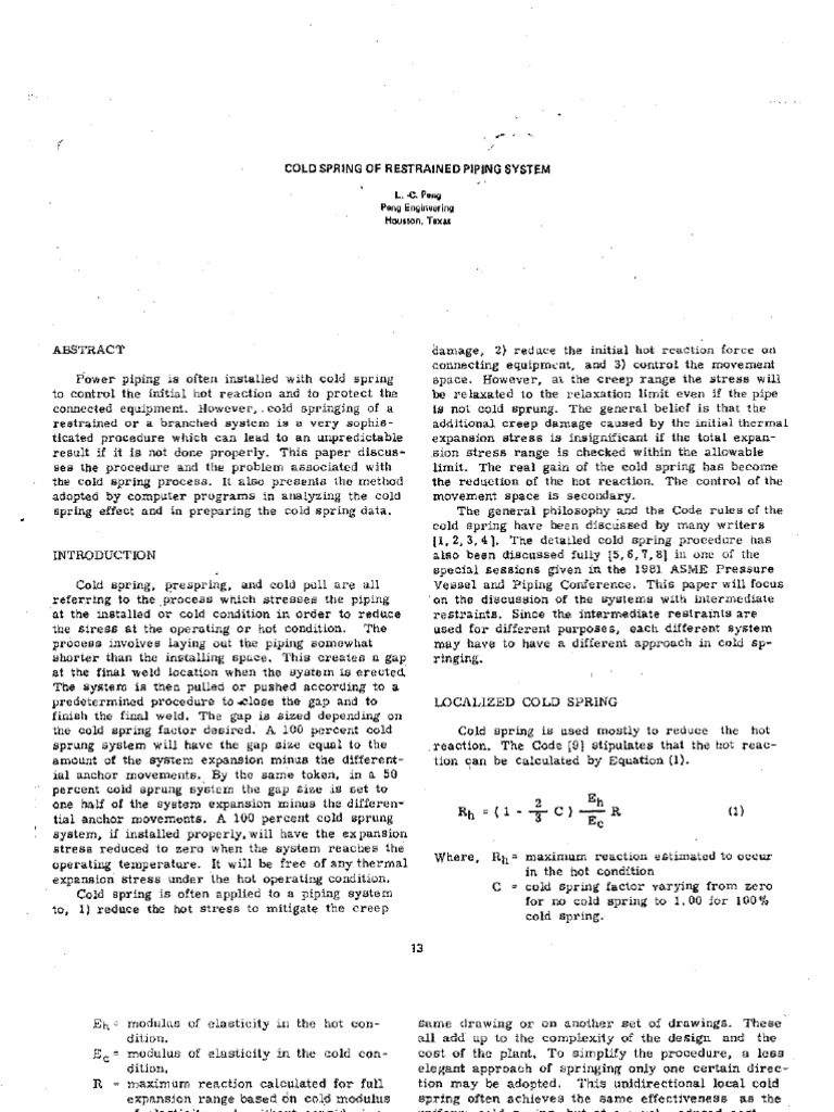 Cold Spring of Restrained Piping System | PDF