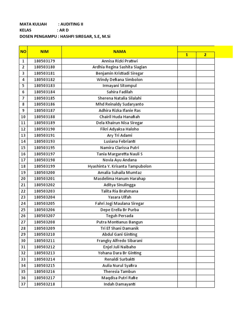 Absensi Auditing II AR D | PDF