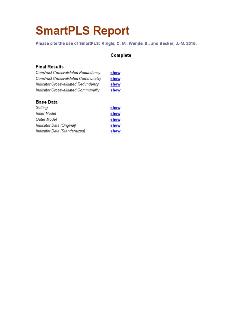 Smartpls Report: Complete Final Results | PDF | Statistics | Algorithms