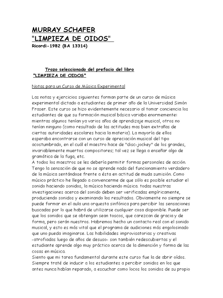 Pedagogos Musicos, Murray Schafer | PDF | Acústica | Sonido