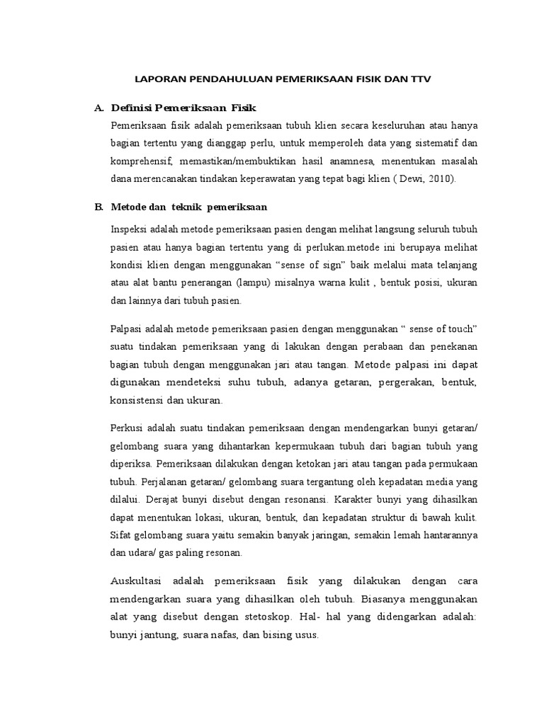 Laporan Pendahuluan Pemeriksaan Fisik Dan TTV | PDF