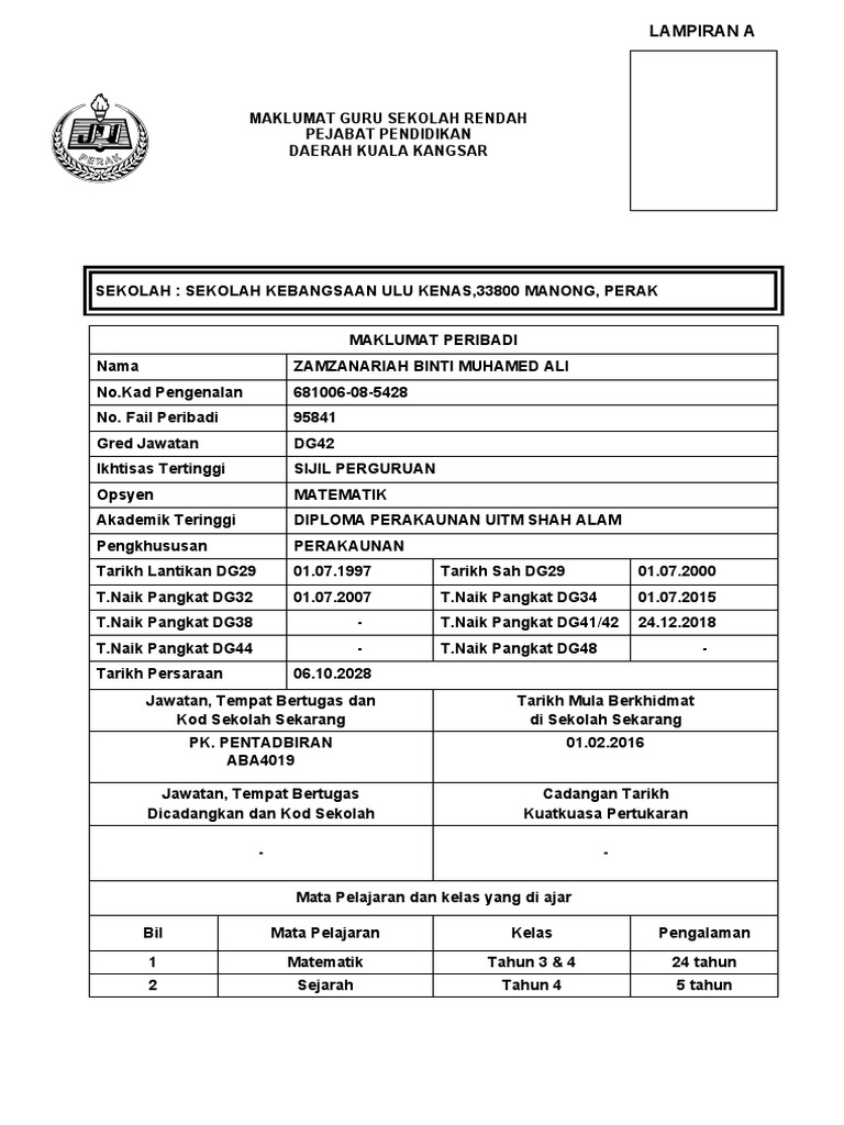 BIODATA Guru PANITIA | PDF